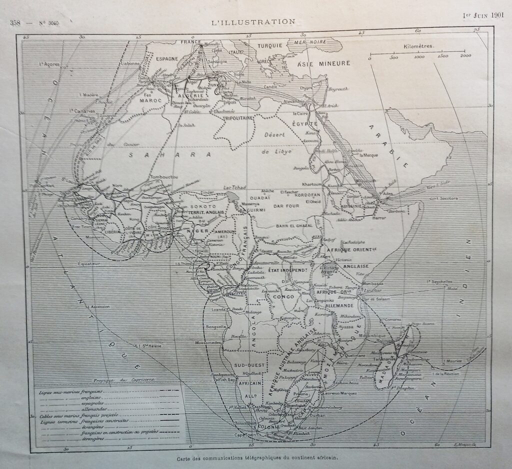 1901, Carte des communications télégraphiques du continent africain ...