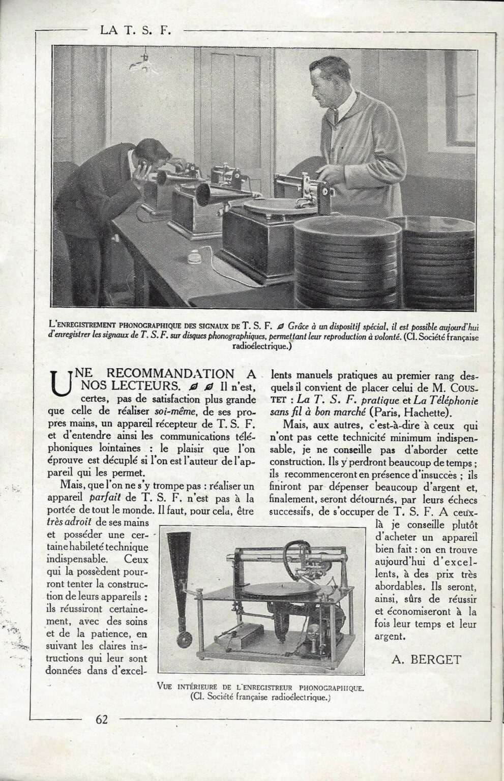 1914, A. Berget, La télégraphie sans fil – Radiohist.be