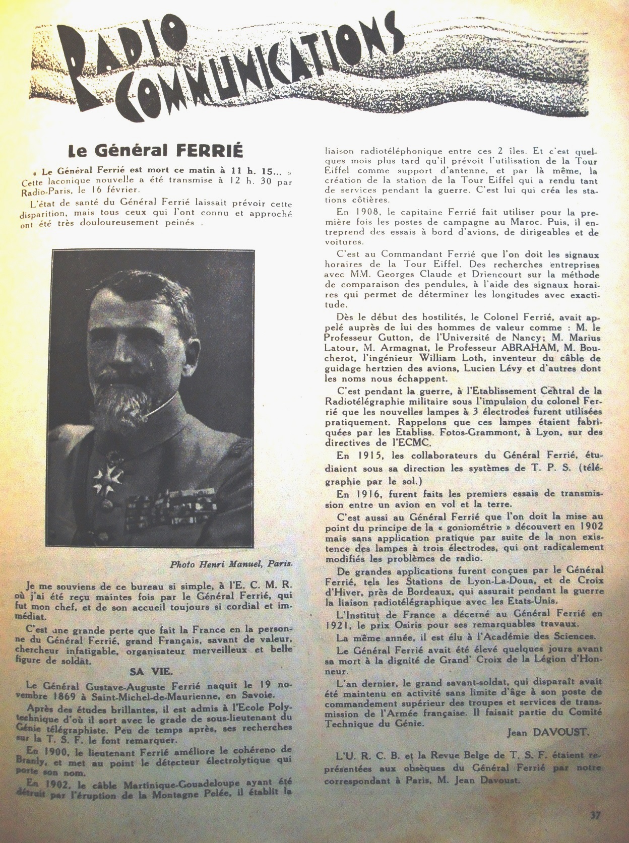 1932, J. Davoust, Le Général Ferrié – Radiohist.be